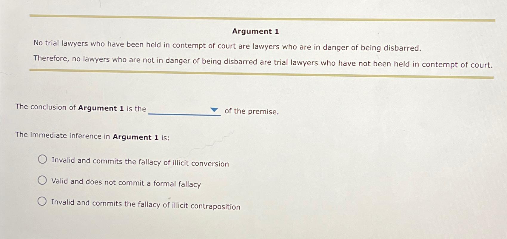 Solved Argument 1No trial lawyers who have been held in | Chegg.com