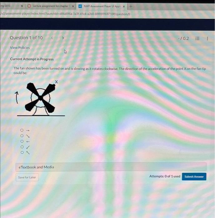 Solved The fan shown has been turned on and is slowing as it | Chegg.com