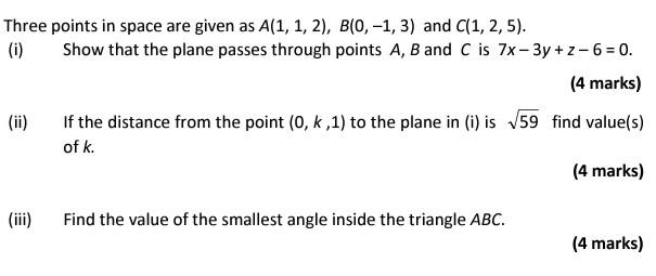 Solved Three points in space are given as A(1,1,2),B(0,−1,3) | Chegg.com