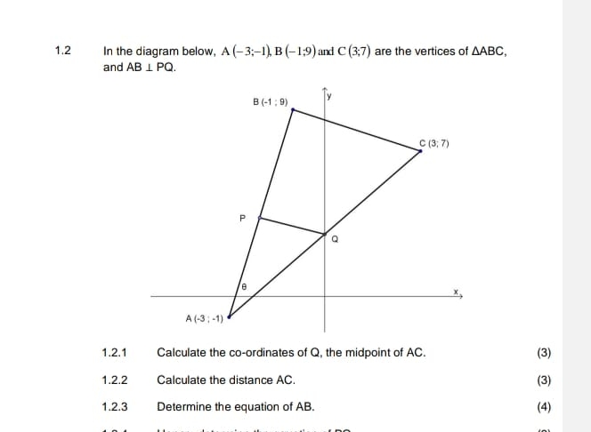 Solved 1.2 ﻿In the diagram below, A(-3;-1),B(-1;9) ﻿and | Chegg.com