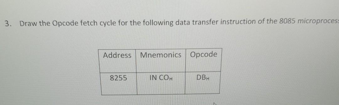 Solved 3. Draw the Opcode fetch cycle for the following data | Chegg.com