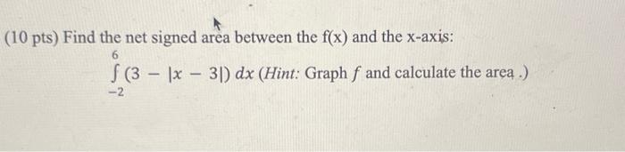 Solved 0 pts) Find the net signed area between the f(x) and | Chegg.com