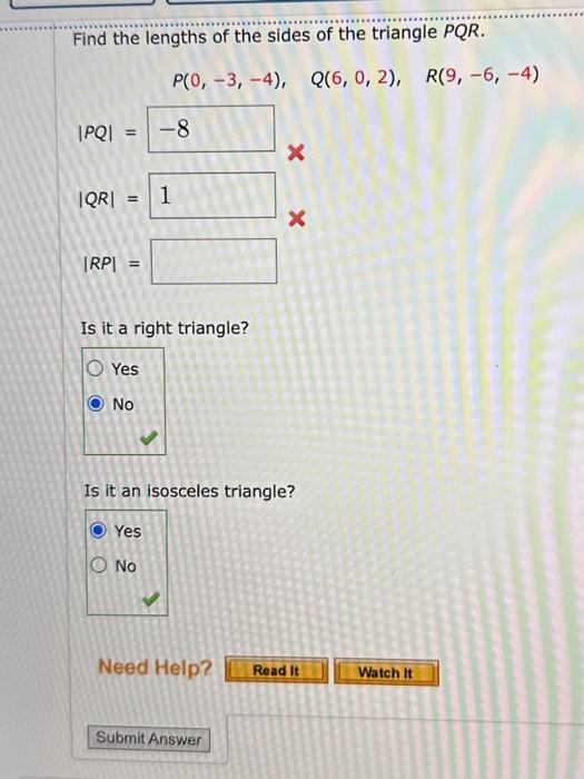 Solved Find the lengths of the sides of the triangle PQR. | Chegg.com