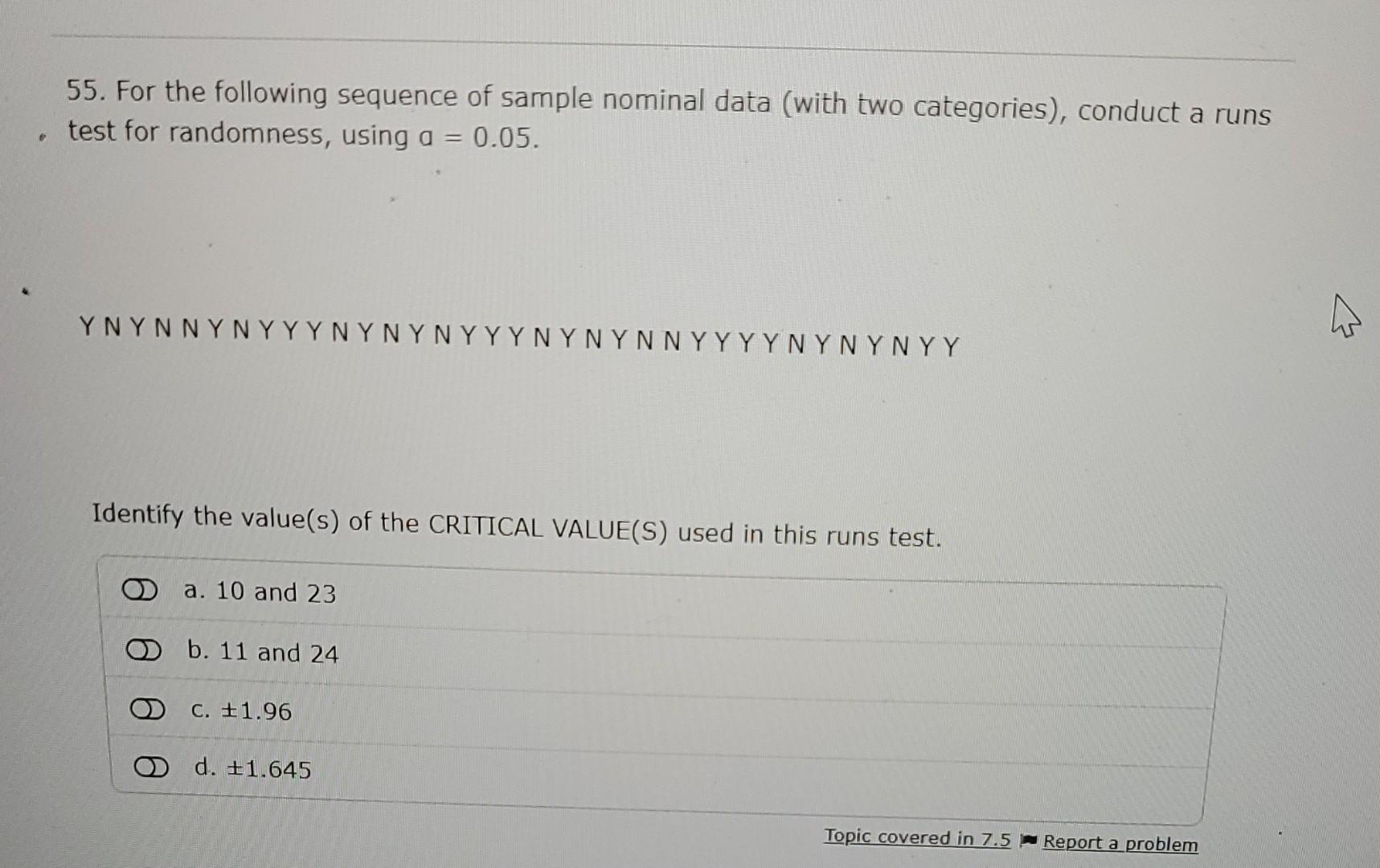 Solved 55. For the following sequence of sample nominal data | Chegg.com
