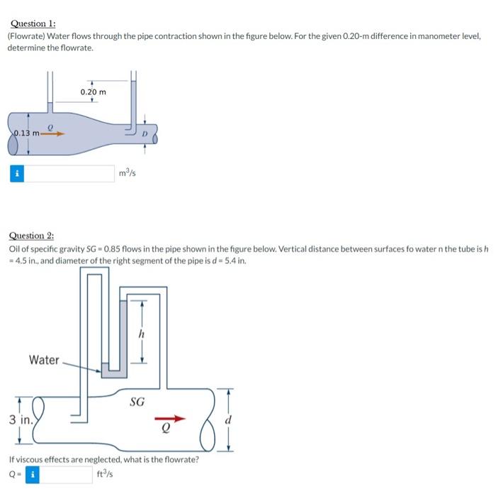 Solved Question 1: (Flowrate) Water flows through the pipe | Chegg.com