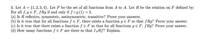 Solved 3. Let A={1,2,3,4}. Let F be the set of all functions | Chegg.com