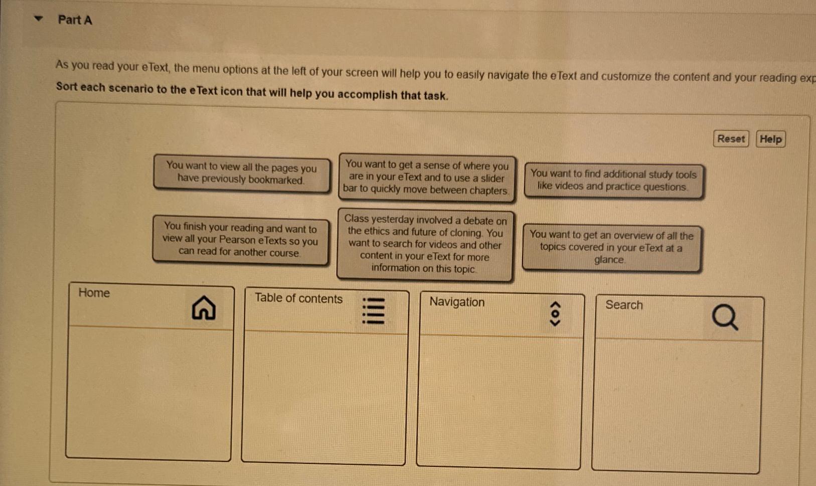 Solved Part AAs you read your eText, the menu options at the | Chegg.com
