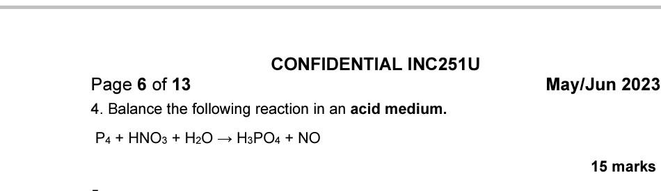Solved 4. Balance the following reaction in an acid medium. | Chegg.com