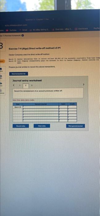 Solved 3 Exercise 7-4 (Algo) Direct write-off method LO P1 | Chegg.com