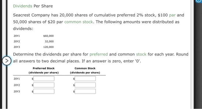 Solved Dividends Per Share Seacrest Company has 20,000 | Chegg.com