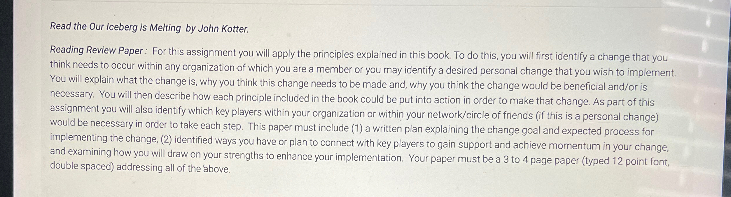 Solved Read the Our Iceberg is Melting by John | Chegg.com