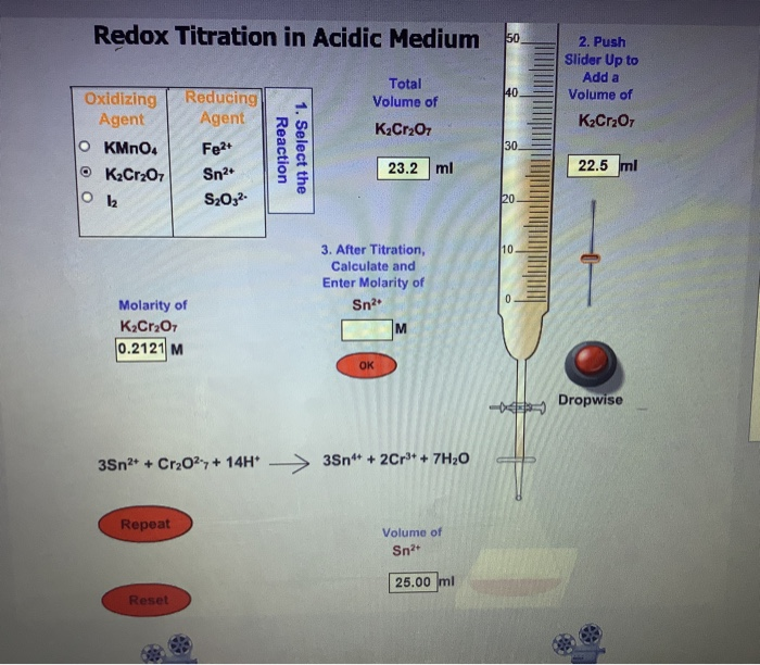 Solved Redox Titration in Acidic Medium Total Volume of | Chegg.com