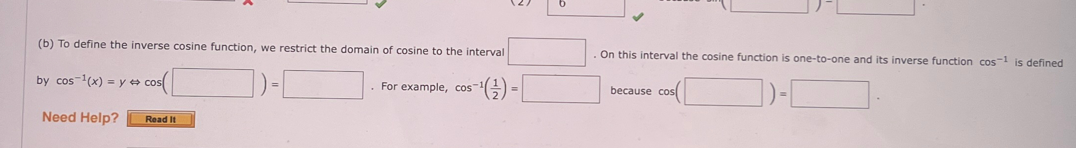 Solved (b) ﻿To define the inverse cosine function, we | Chegg.com