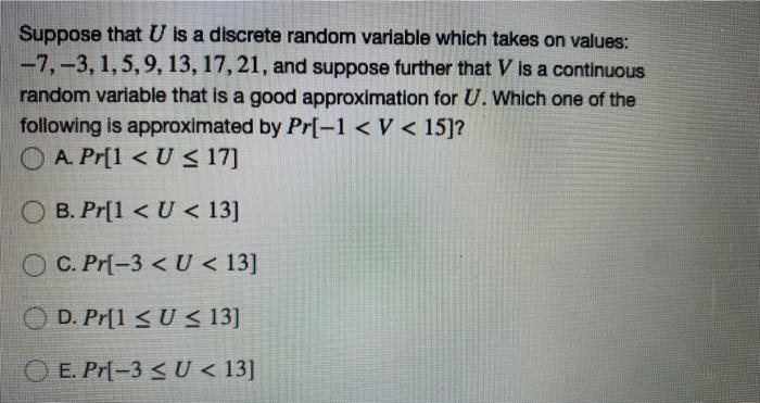 Solved Suppose that U is a discrete random variable which | Chegg.com