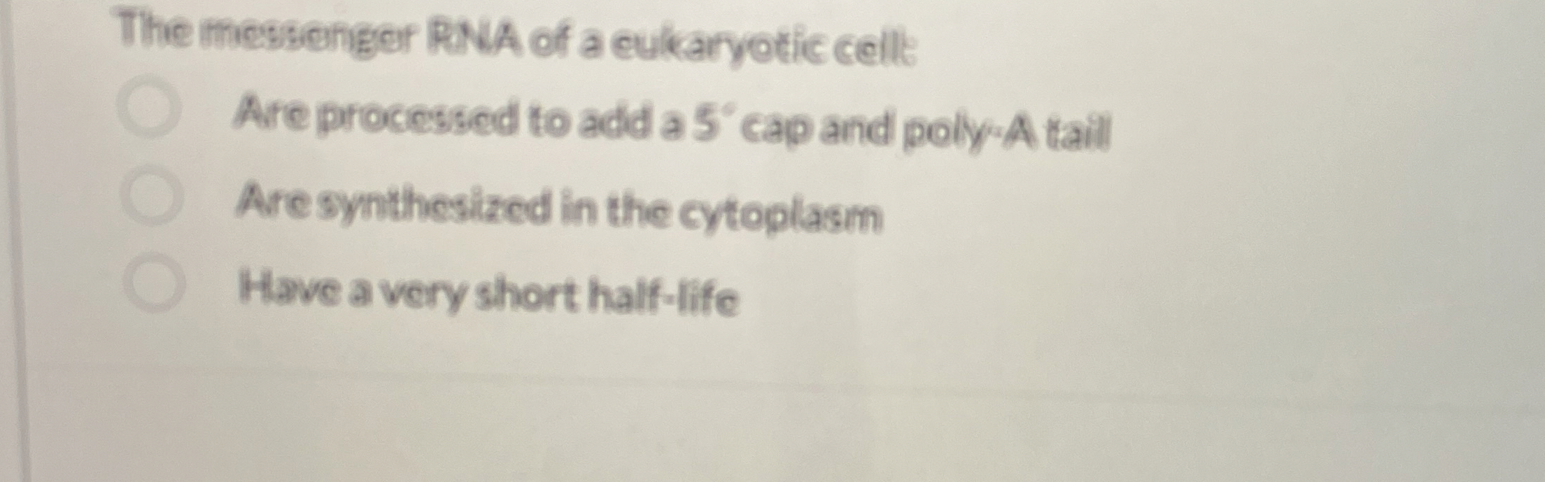 Solved The messenger RNA of a eukaryotic cell:Are processed | Chegg.com