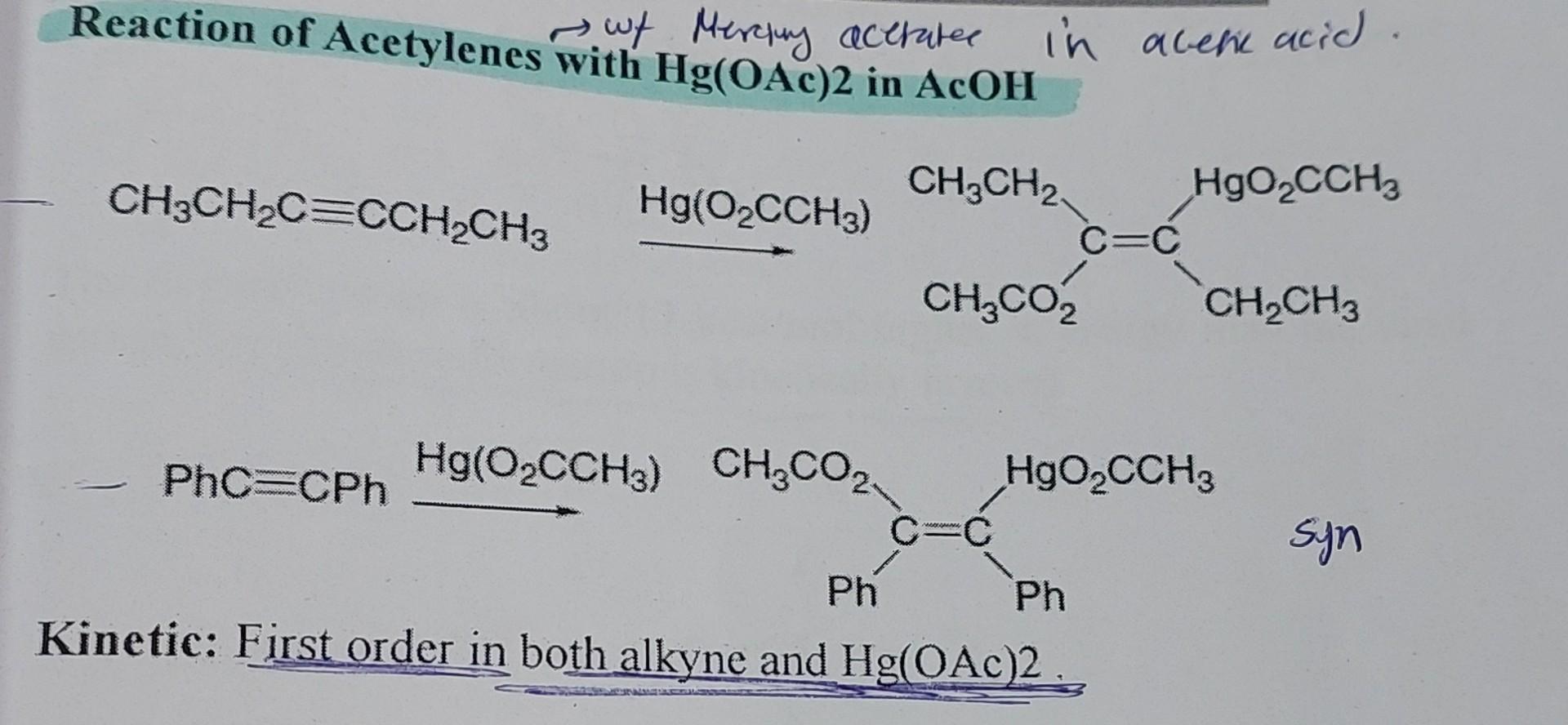 Solved Reaction of Acetylenes → wf Merany acetate in acene | Chegg.com