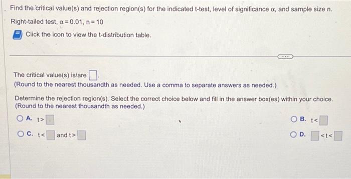 Solved Find the critical value(s) and rejection region(s) | Chegg.com