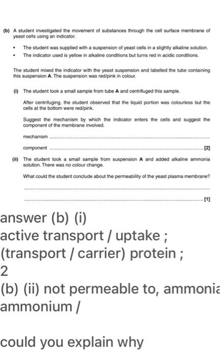 Solved (b) A student investigated the movement of substances | Chegg.com
