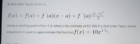 Solved A 2nd order Taylor series | Chegg.com