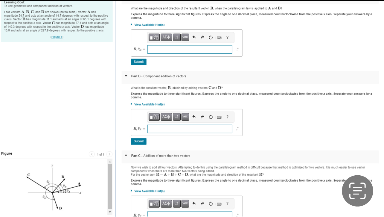 Solved Learning Goal:To use geometric and component addition | Chegg.com