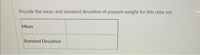 Solved You will be looking at mass of possums as measured in | Chegg.com