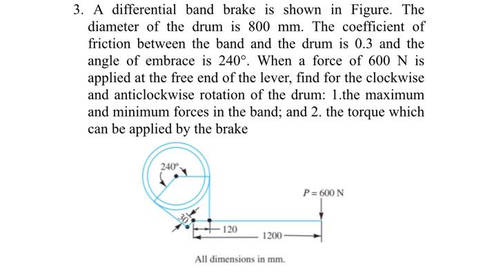 Solved 3. A differential band brake is shown in Figure. The | Chegg.com