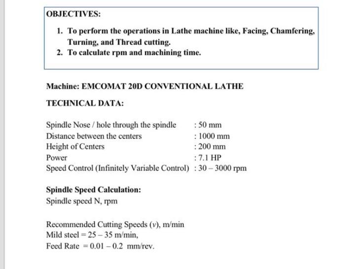 Solved OBJECTIVES: 1. To perform the operations in Lathe | Chegg.com