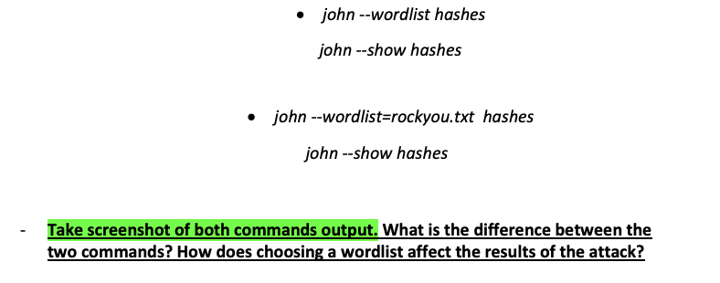 Solved john --wordlist hashesjohn --show hashesjohn | Chegg.com