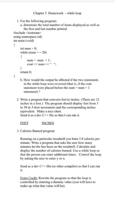Solved Chapter 5 Homework - while loop 1. For the following | Chegg.com