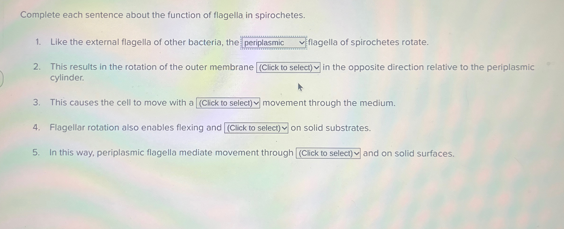 Solved Complete each sentence about the function of flagella | Chegg.com