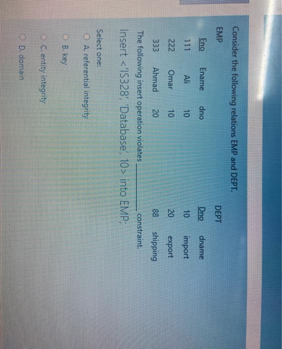 Solved Consider the following relations EMP and DEPT. EMP | Chegg.com