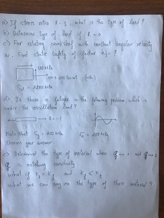 Solved a) If stress ratio R=4, what is the type of load? b) | Chegg.com
