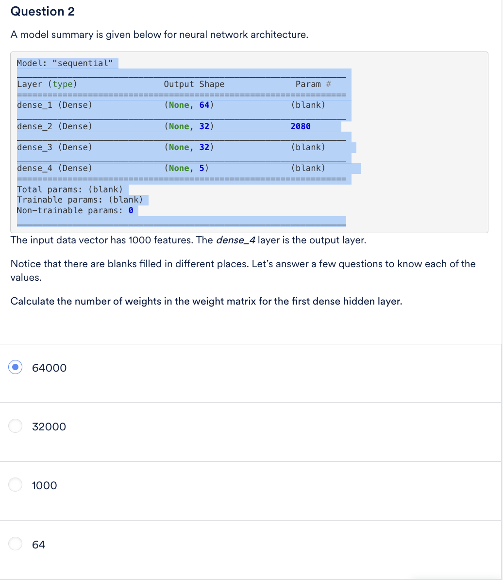 Solved Question 2A model summary is given below for neural | Chegg.com