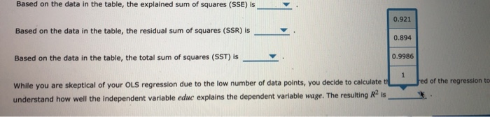 Solved 8. Calculating SSR, SSE, SST, and R-squared Suppose | Chegg.com