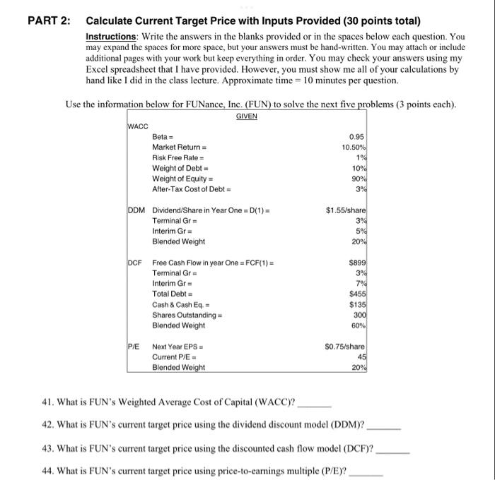 Solved ART 2: Calculate Current Target Price with Inputs | Chegg.com