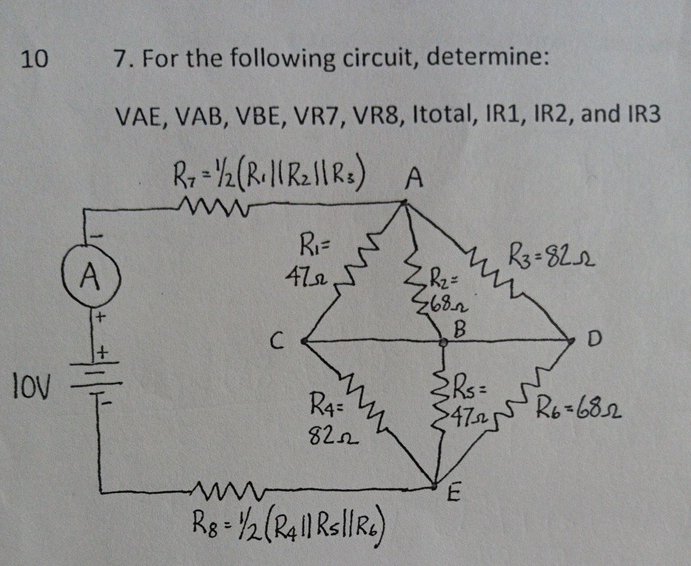 Solved For the following circuit, determine:VAE, VAB, VBE, | Chegg.com