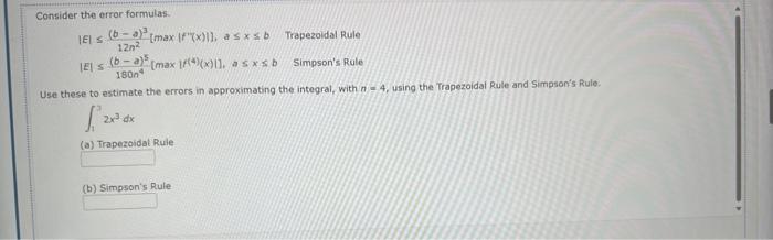 Solved Consider the error formulas. | Chegg.com