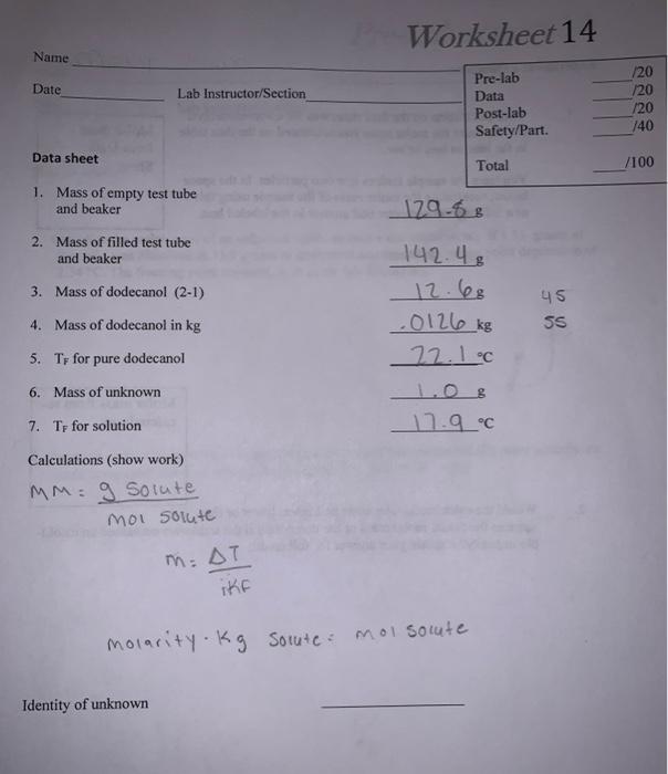 Solved Worksheet 14 Name Date Lab Instructor/Section Pre-lab | Chegg.com