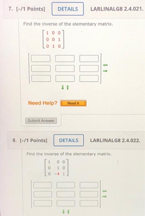 Solved Find the inverse of the elementary matrix. | Chegg.com