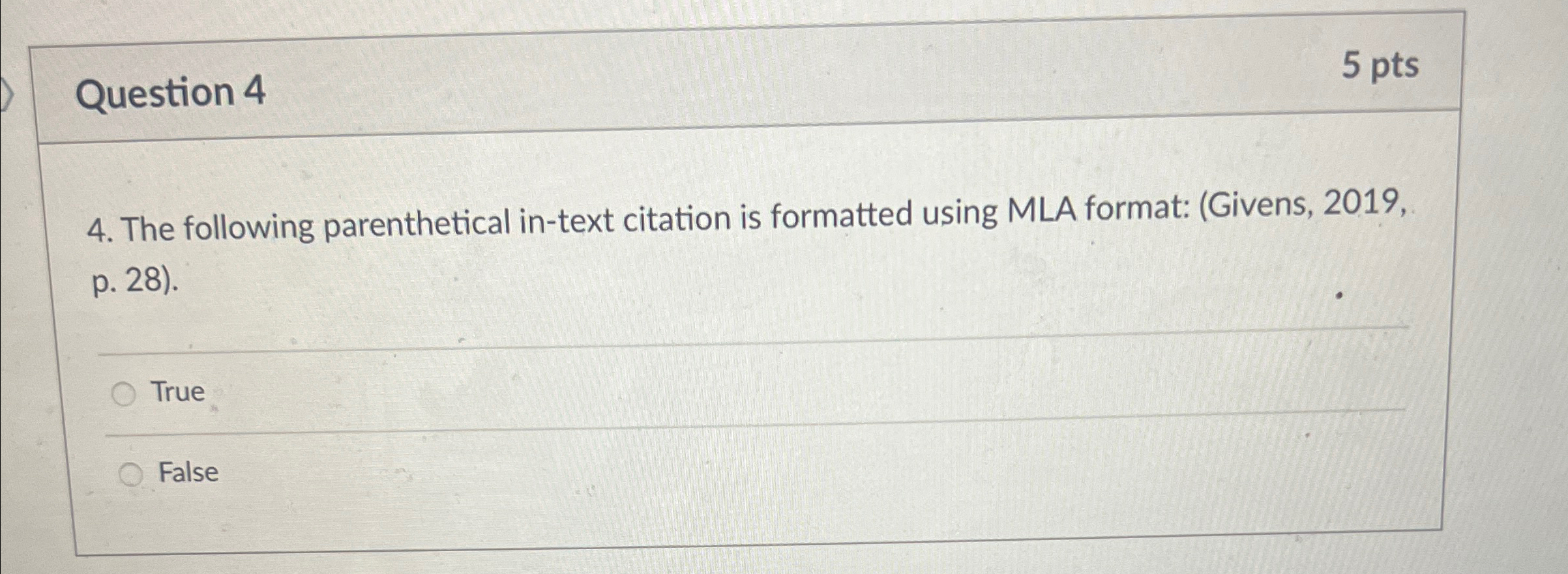 Solved Question 45pts4. ﻿The following parenthetical in-text | Chegg.com