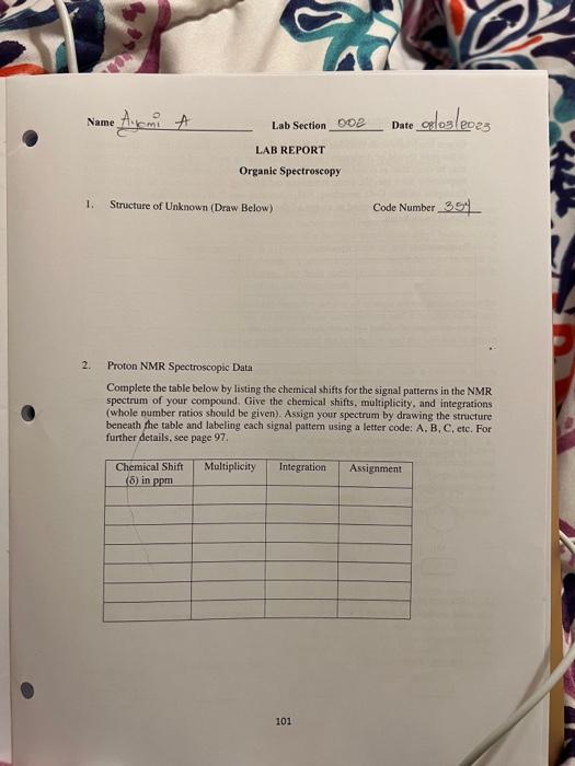 1. Structure of Unknown (Draw Below) Code Number 3554 | Chegg.com