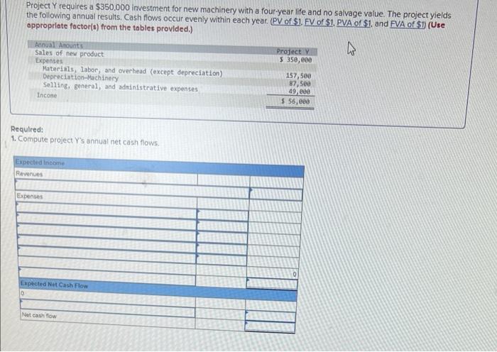 Solved Project Y requires a $350,000 investment for new | Chegg.com