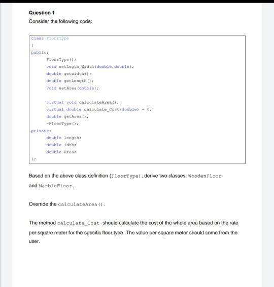 Solved The Wooden Floor class should override the | Chegg.com