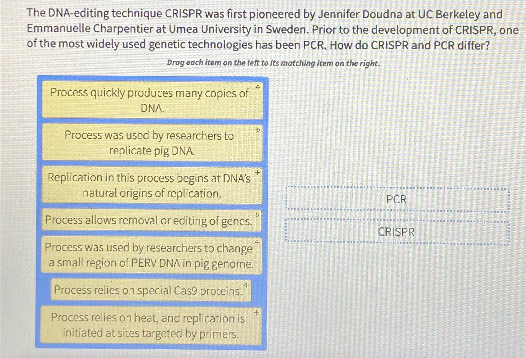 Solved The DNA-editing technique CRISPR was first pioneered | Chegg.com