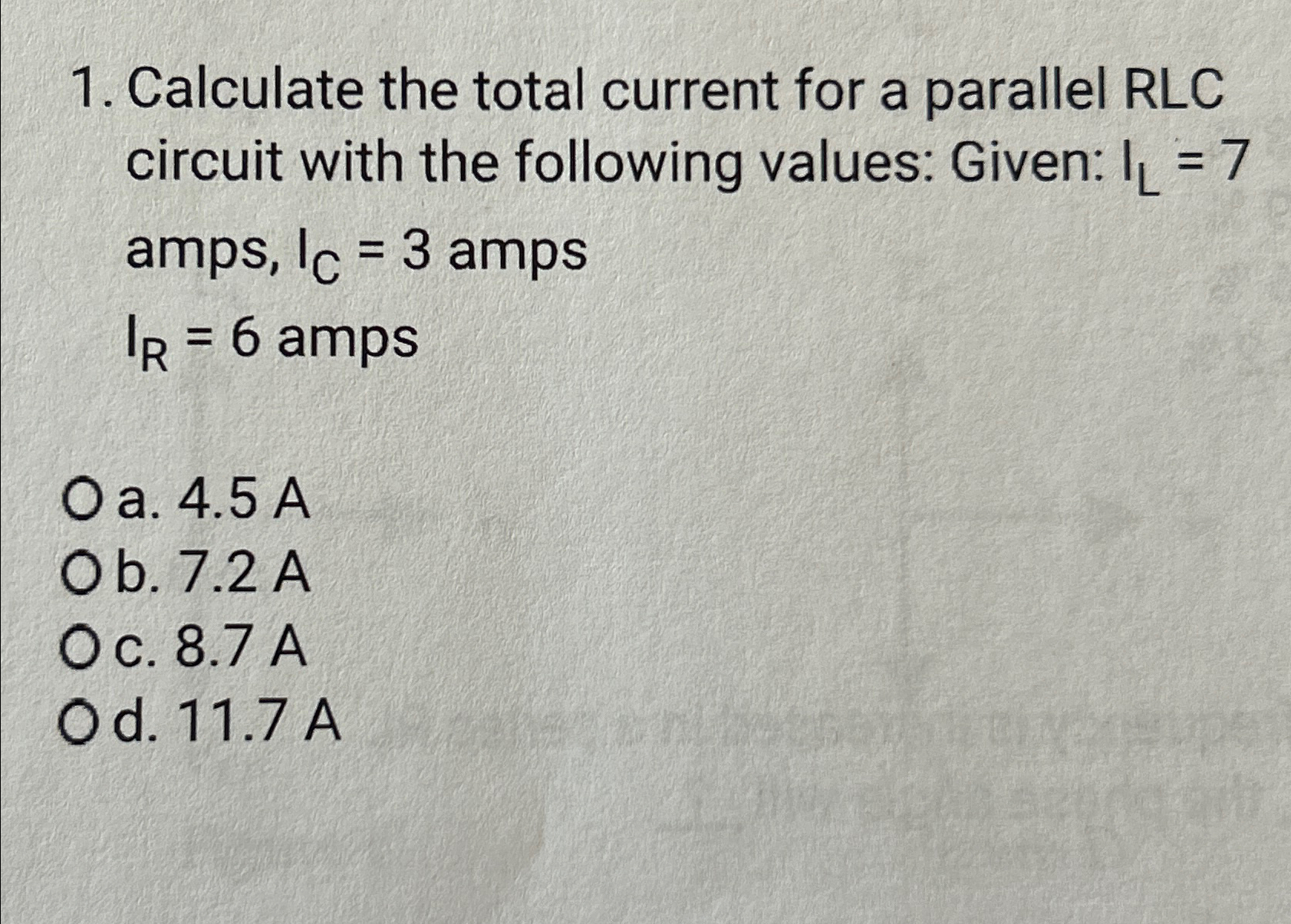 Solved Calculate the total current for a parallel RLC | Chegg.com