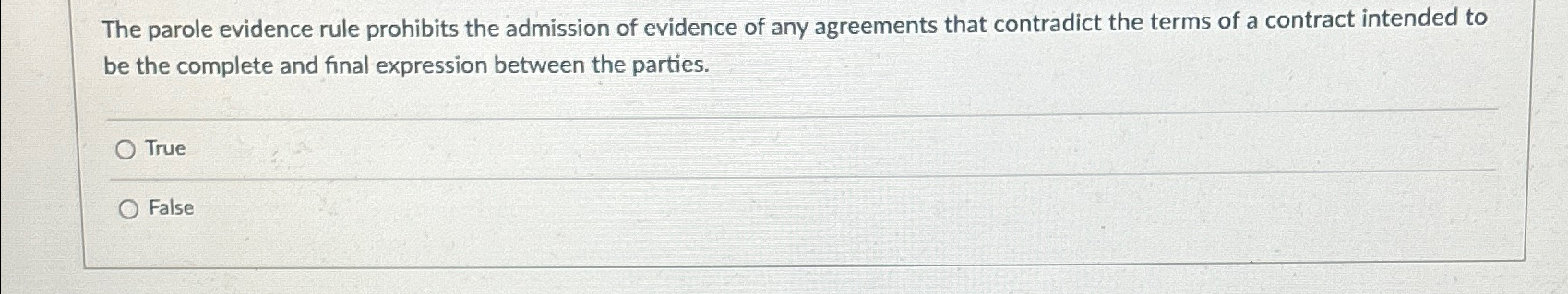 Solved The parole evidence rule prohibits the admission of | Chegg.com