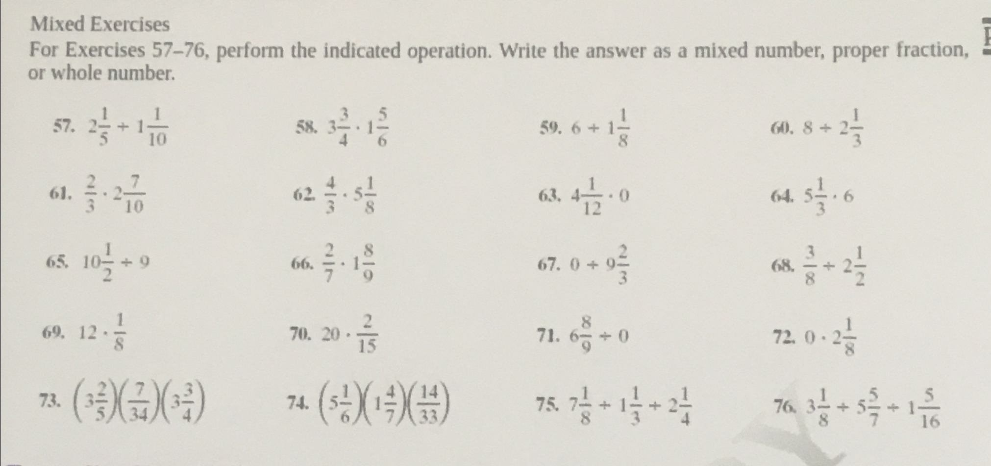 Solved Mixed ExercisesFor Exercises 57-76, ﻿perform the | Chegg.com