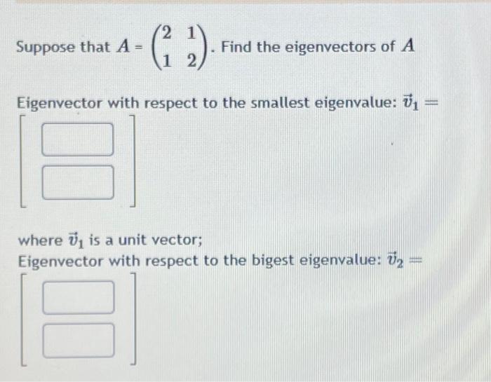 Solved Suppose that A=(2112). Find the eigenvectors of A | Chegg.com