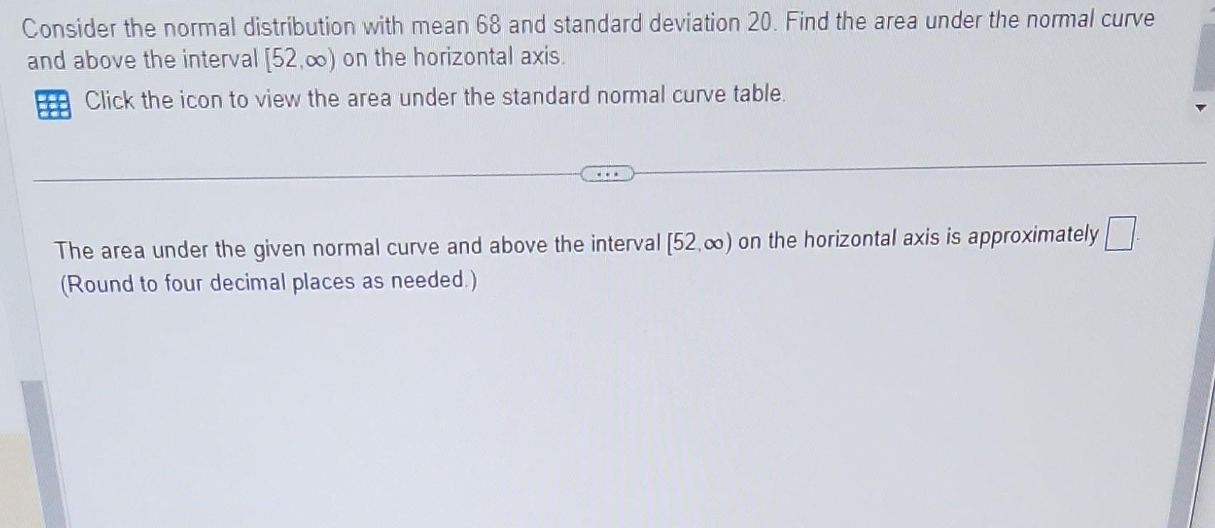 Solved Consider the normal distribution with mean 68 and | Chegg.com