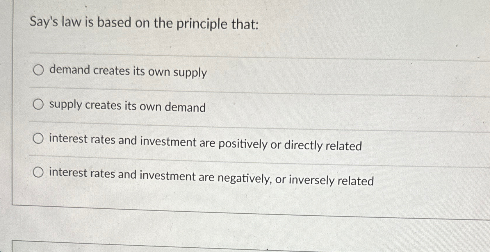 Solved Say's law is based on the principle that:demand | Chegg.com